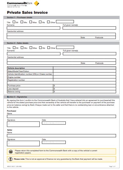 Car Sale Receipt Template Australia All Down Under
